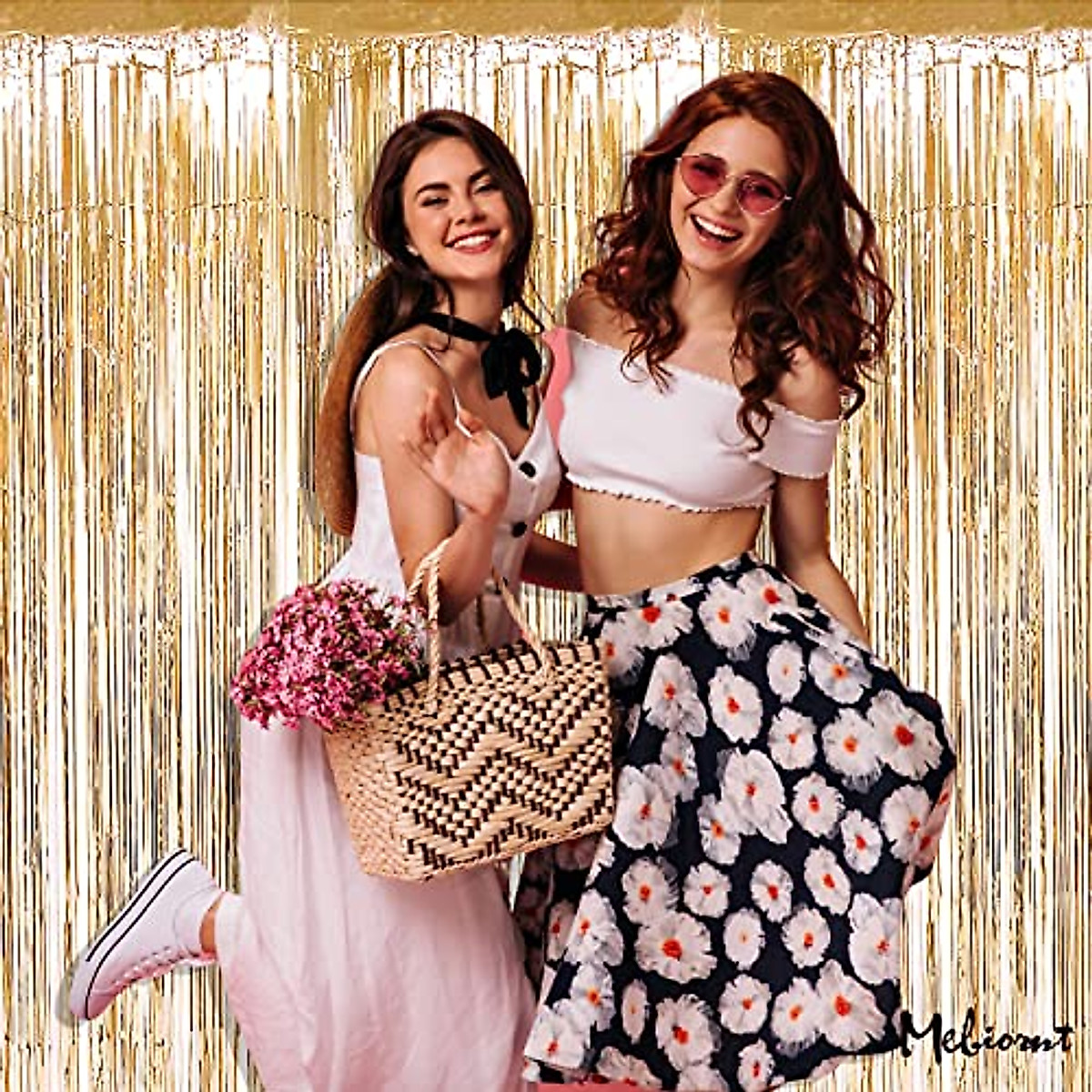 4 Pack Champagne Gold Fringe Curtain Backdrop, 3.2Ft x 8.2Ft Metallic Tinsel Foil Fringe Streamers Curtains Background for Photo Booth Birthday Baby Shower Party Thanksgiving Christmas Decorations