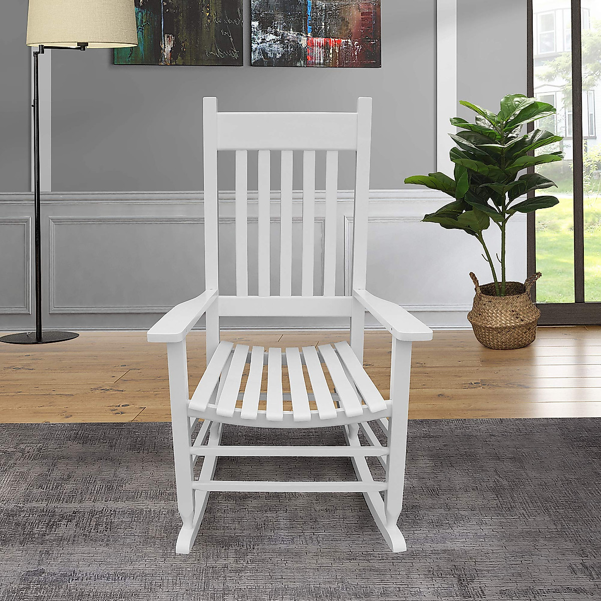 AGaati Solid Hard Wood Rock Chairs Wooden High -Foot Chairs Porch Rock Chairs Solid Wood Comfortable and Wide Seat Safe and Solid Board White Suitable for Balcony Porch