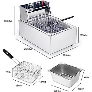 Small Deep Fat Fryer With Countertop Fryers Stainless Steel French Fries Electric Deep Fryers 10 Liter, Viewing Window, Countertop Fryer, 60-200°C Adjustable Temperature Control, Safety Handle