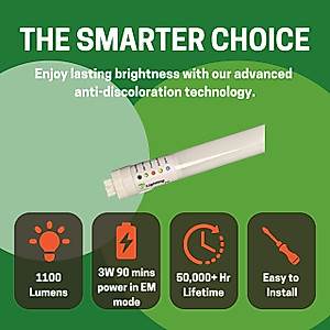 E2 Lighting LED Emergency T8 Tube, 2FT-9W, with Integrated Battery Backup (4000K)