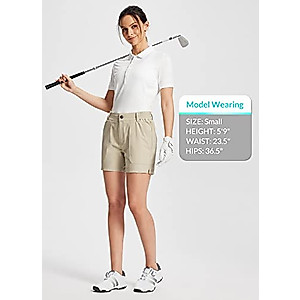 BALEAF Women's 4.5" Hiking Shorts Quick Dry Rip Stop Lightweight Athletic Shorts Stretch with Chop Pork Pockets Zipper UPF 50+ Khaki M