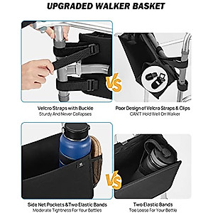 Wiicare Walker Basket for Folding Walker, Basket for Walkers for Seniors with Cup Holder, Foldable Walker Bag, Walker Accessories Gift for Friends, Family and Elders, Not Fit Rollator Walker - Black