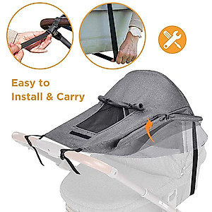LXLUOO Baby Stroller Sun Cover,Baby Carriage Awning, Pram Sunshade, with Viewing Window for Strollers Pushchairs UV Protection Water Resistant Easy to Install (Gray)