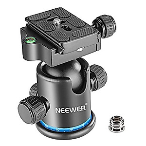 NEEWER Tripod Ball Head 360° Panoramic All Metal with Arca Type Quick Release Plate, 1/4" Screw 3/8" Thread Mount, Max Load 17.6lb/8kg, Tripod Head for Monopod, Slider, DSLR Camera, Camcorder (Blue)