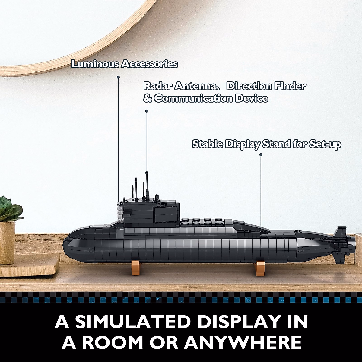 JMBricklayer Nuclear Submarine Building Sets - Military Submarine Toys with Lights, WW2 History Collectible Home Decor Battleship Construction Set, Army Toy Gifts for Boys Men Adults