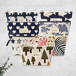 Mini Momo Makeup Bag Travel Organizer Toiletry Pouch for Women Small Cosmetic Case for Purse, Cute Fabric Storage Clutch (Small Makup Bag - Floral Blue)