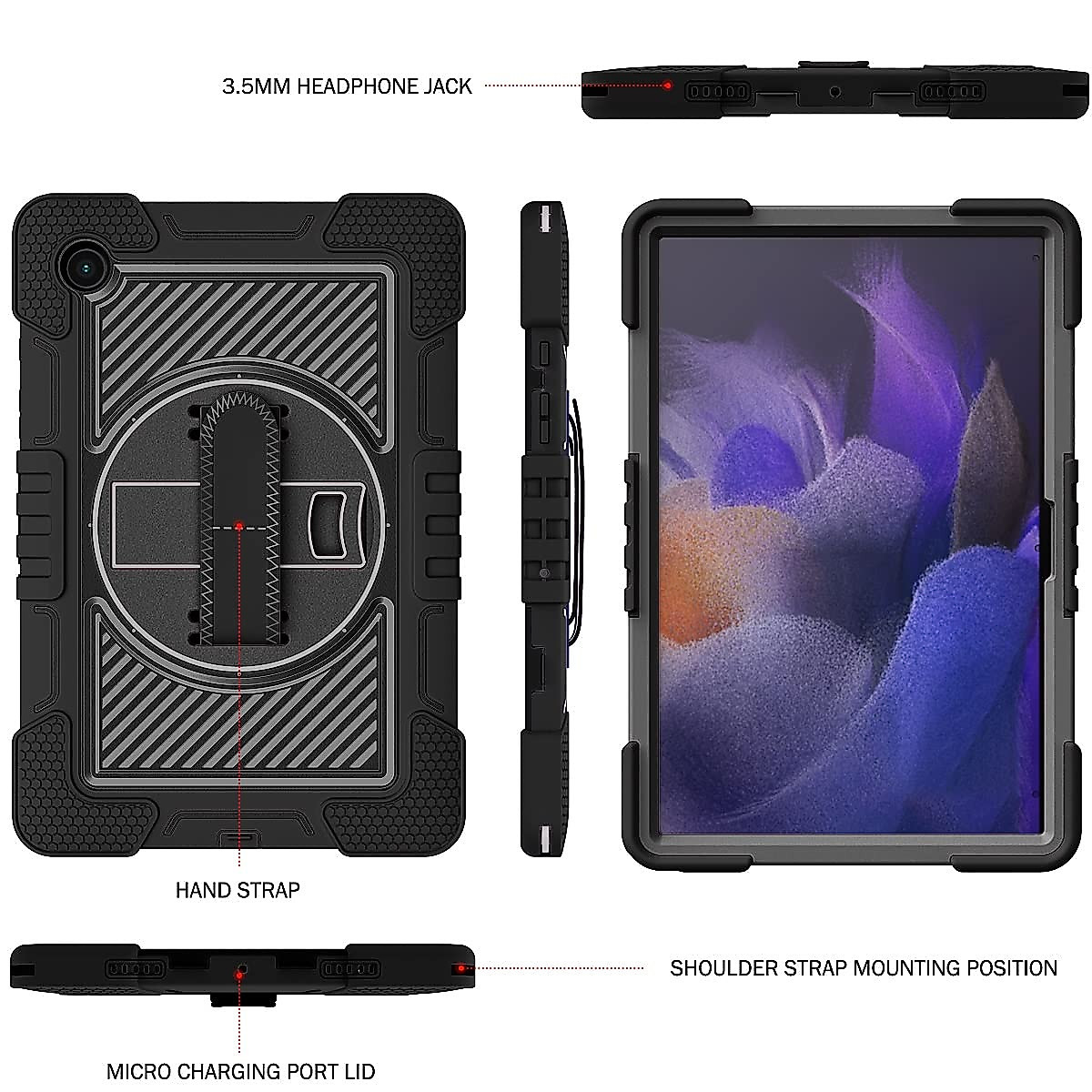 UPIKIT Tablet PC Case Shockproof Durable Protective Cover Durable 360 Degree Rotating Bracket Case Compatible with Samsung Galaxy Tab A8 10.5-Inch 2021 (SM-X200/X205/X207) Tablet Home (Color : Black)