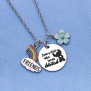 Best Friends Gift For Girls,2pcs Silver Pendant Long Necklaces "Just A Girl Who Love Stitch" For Girls BFF Bestie Friends Classmates Roomates Birthday Christmas Graduation