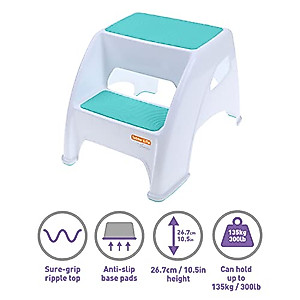 Dreambaby Toddler & Me 2 Step Stool - Designed for Kids & Adults - Holds up to 300lbs Maximum Weight Capacity - 10.5inch Tall & 15.4inch Wide - with Anti Slip Base Pads - Aqua - Model L6070