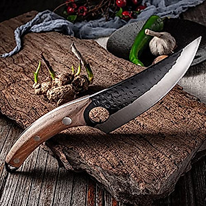 OYEZI Viking Knives Forged Butcher Knife 6'' High Clad Steel Boning Hunting Camping Tool Handmade Meat Cleaver with Leather Cover