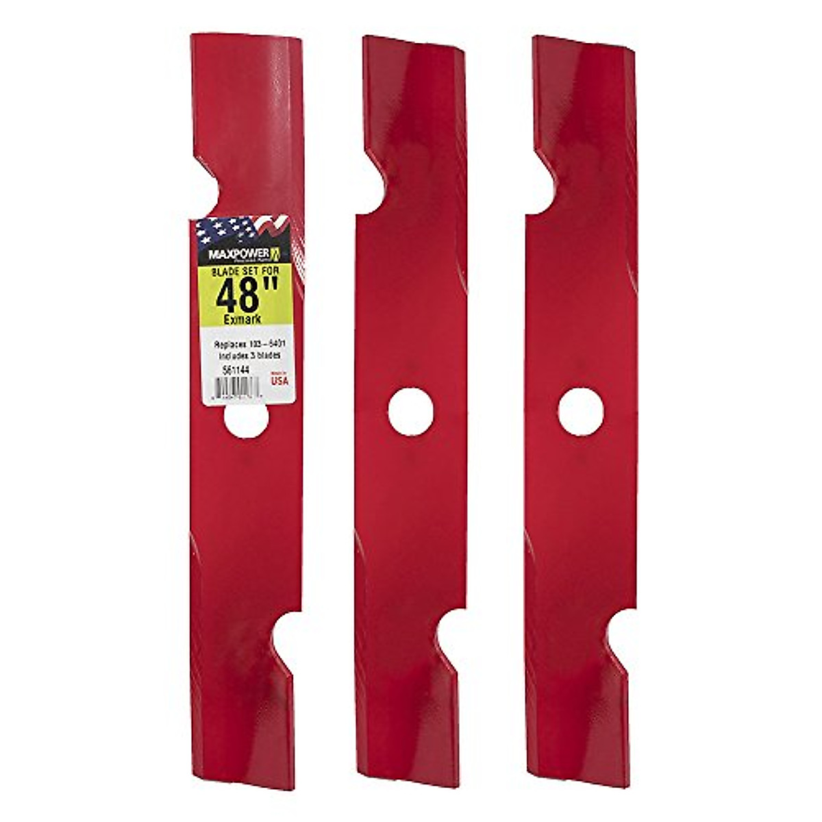 Maxpower 561144B 3-High Lift Blade Set for 48" Exmark Replaces OEM #'s 103-6401 and 103-6401-S, Red