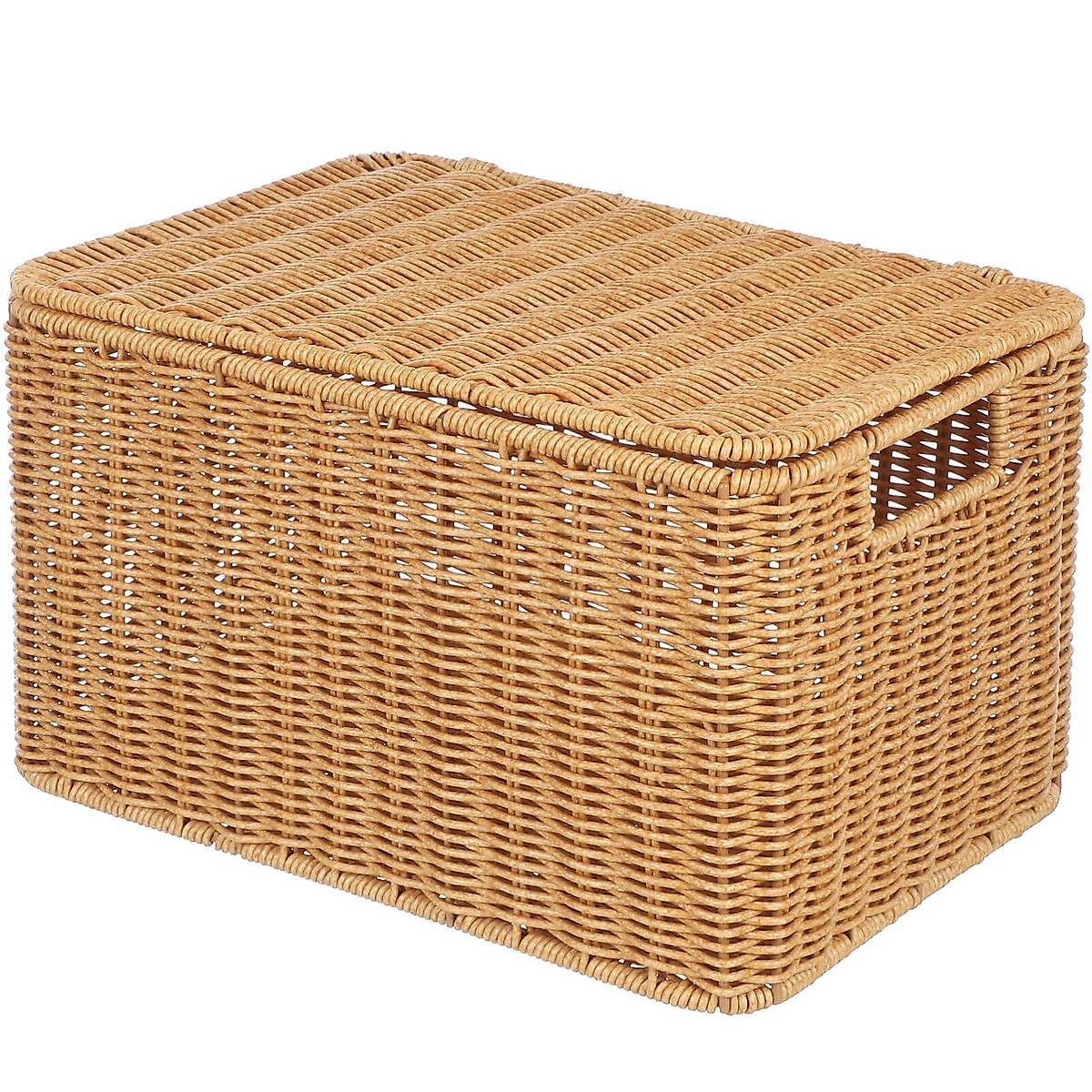 ABOOFAN Wicker Storage Basket with Lid Woven Rattan Seagrass Storage Box Rectangular Household Organizer Boxes Shelf Wardrobe Organizer Cube Clothes Container for Organizing