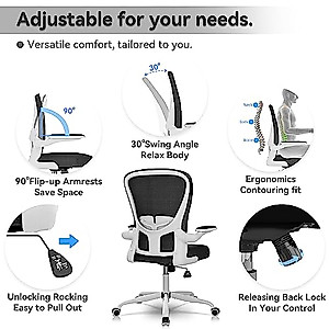 FFIJJ Office Chair,Ergonomic Office Chair,Breathable Mesh Desk Chair, Lumbar Support Computer Chair with Flip-up Armrests, Executive Rolling Swivel Task Chair,Home Office Desk Chair (White)