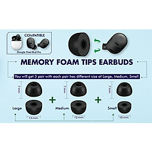 3X Pair Memory Foam Comfort Eartip Ear Bud Replacement For Google Pixel Buds Pro,Anti-Slip Ear Tip For Google True Wireless Earphone,Noise Cancellation,Soft Earbuds memory Foam Tip (Size: Mixed L/M/S)
