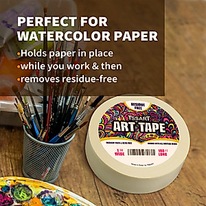 TSSART White Art Tape Medium Tack - Masking Artists Tape for Drafting Art Watercolor Painting Canvas Framing - Acid Free 1inch Wide 180FT Long