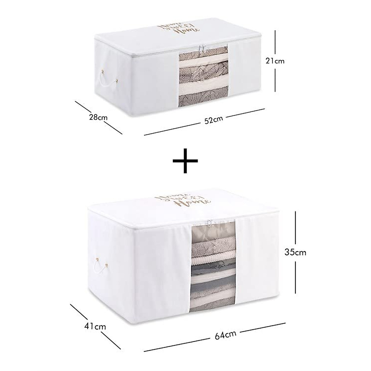 STUFF & THINGS 2 Pack PVC Storage Bags for Bedroom, Clothes and Blanket Organizer, Double Zipper Organization Bag, Foldable Fabric Boxes Laundry Room, Large Capacity Comforter Bag (2 White)