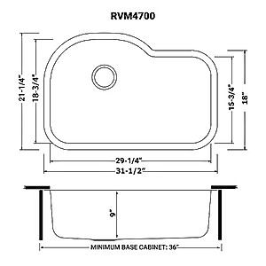 Ruvati RVM4700 Undermount 16 Gauge 31.5" Kitchen Sink Single Bowl