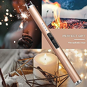 ARECTECH Lighter Rechargeable Lighter Electric Lighter Candle Lighter Arc Plasma Lighters for Candle Kitchen Camping Type-C Champagne Gold