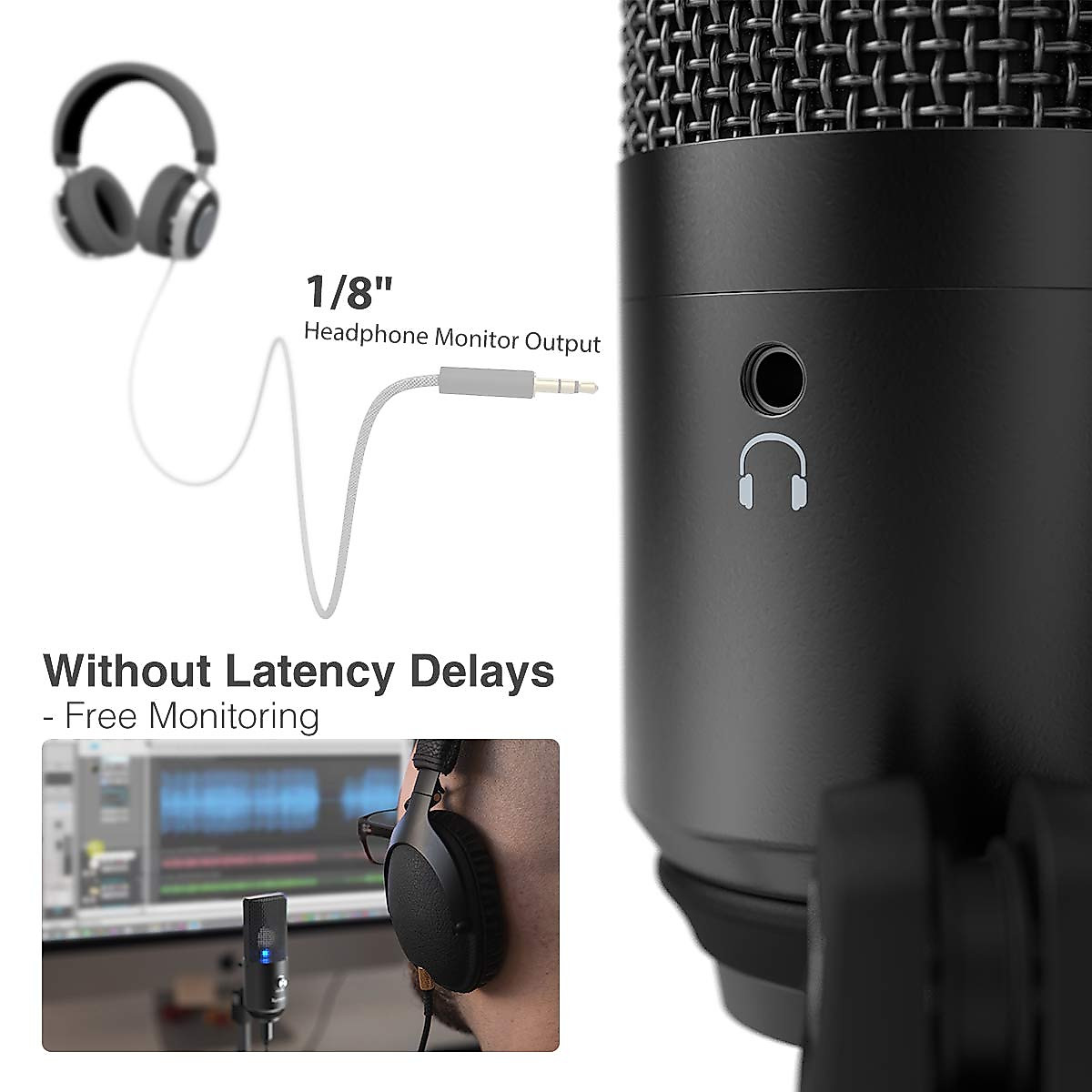 Fifine Podcast Microphone USB with Headphone Monitoring 3.5mm Jack and Pluggable USB Connectivity Cable for Computer,PC,Mac/Windows,Recording Voice Over, Streaming Twitch/Gaming/YouTube/Discord-K670B