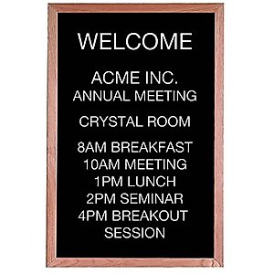 Aarco Oak Framed Open Faced Letter Board Message Center with Black Felt Panel - 36"Hx24"W