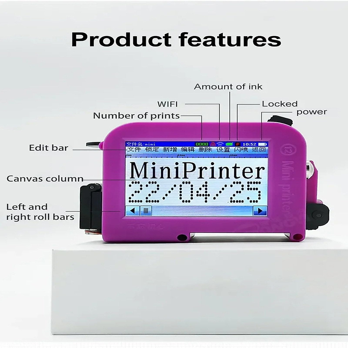 SHJ-XJLJNQ Small Handheld, Mini Inkjet Printer, Portable, Suitable for Production Date, QR Code, Logo Smart Coder Supports Multiple Languages