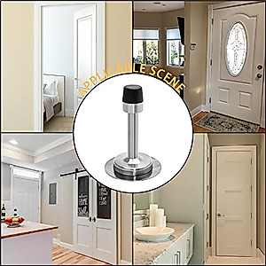 Suiwotin 2pcs 3 Inch Door Stops, Stainless Steel Wall Mount Screw Doorstop with Rubber Bumper, Self Adhesive Sound Dampening Door Stopper (Brushed Silver)