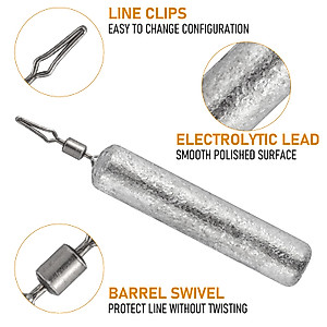 Dr.Fish 50 Pack Fishing Drop Shot Weights Lead Skinny Sinkers with Barrel Swivels Weedless Drop Shot Fitness Rig 1/4oz