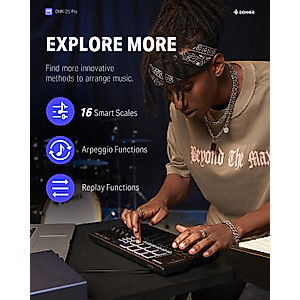 Donner DMK25 Pro MIDI Keyboard Controller, 25 Mini Key Portable USB-C MIDI Keyboard with 8 Drum Pads, OLED Display, Personalized Touch Bar, Music Production Software and 40 Teaching Courses
