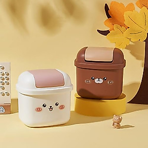 Benshukam Mini Trash Can with Lid Countertop Garbage Bin Tiny Desktop Waste Garbage Bin with Swing Lid for Bathrooms, Kitchens, Offices, Waste Basket(Brown)