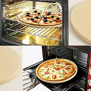 homEdge Pizza Stone Set, Heavy Duty Round Cordierite Baking Stone for Bread, Pizza, Thermal Shock Resistant Cooking Stone with Bamboo Pizza Peel Paddle for Oven and Grill-12 Inches (Diameter)