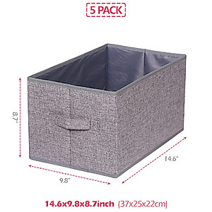 TENABORT 5 Pack Large Foldable Closet Storage Bins with Handle, Fabric Storage Organizer Cube Colth Containers Linen Box Shelf Baskets for Clothes Clothing Shelves Wardrobe Home Office
