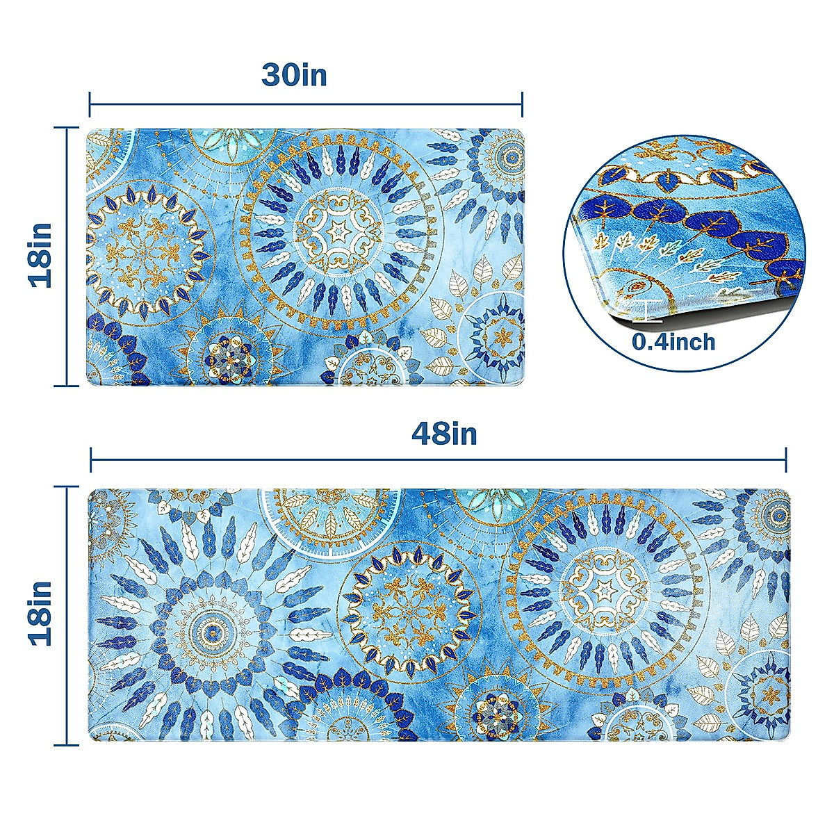 FRAMICS Boho Kitchen Rugs and Mats Cushioned Anti-Fatigue Kitchen Rug, Waterproof Non-Slip Kitchen Mats and Rugs, Memory Foam Bohemian Kitchen Floor Mat for Home Office Laundry, 18" x 48" + 18" x 30"