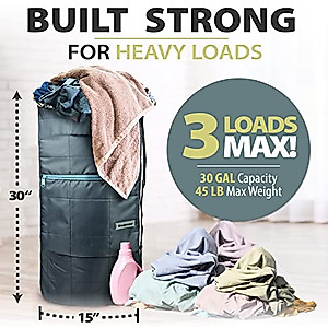 BROOKSTONE [EXTRA LARGE] Backpack Laundry Hamper, Easy to Carry and WATERPROOF, Dirty Clothes Duffle, Zipper Pockets for [Dryer Sheets], Use at Home or Dorm/College
