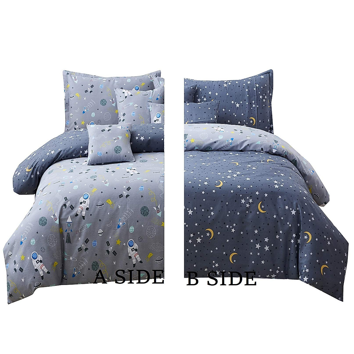 Brandream Boys Space Bedding Kids Bedding Sets Full Size Grey Astronaut 100% Cotton Duvet Cover Sets Reversible Zipper Closure(No Comforter Included)