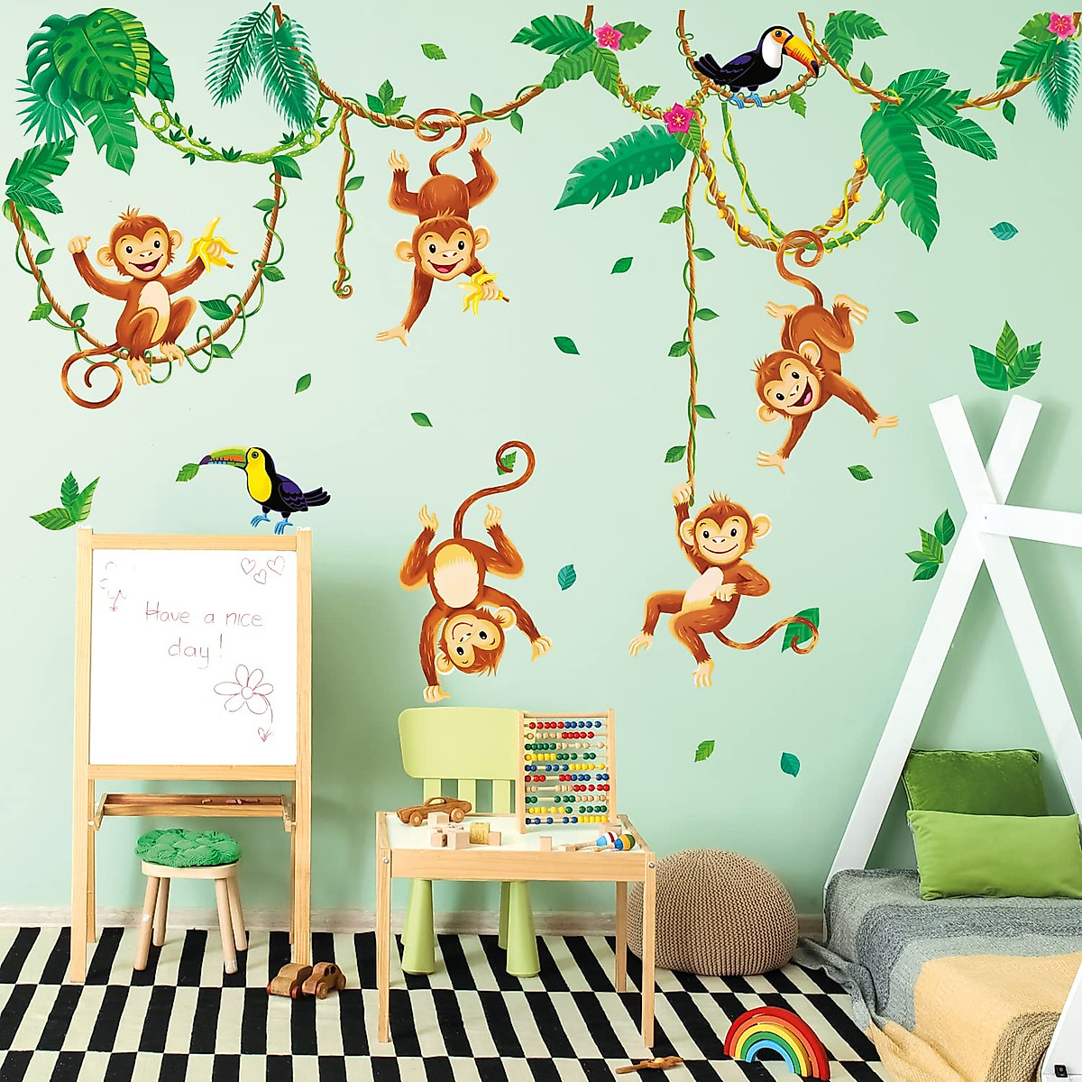 DECOWALL DWL-2013 Monkeys in Jungle Wall Stickers Wall Decals Peel and Stick Removable Wall Stickers for Kids Nursery Bedroom Living Room d?cor