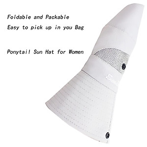Classic Ponytail Sun Hat for Women,Mesh Bun Ponytail-Hole Bucket Hat UV Protection Wide-Brim Summer Hat Outdoor