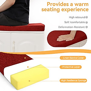 ROFIELTY Bench Cushion 39 inch, Durable Bench Cushions for Indoor Furniture, Non-Slip Window Seat Cushions Indoor, Personalized Custom Bench Cushion (Red, 39x17x2)