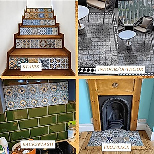 Spanish Blue Ceramic Tile Painted 4x4 - Moroccan Hand Painted Tile Zellige for Kitchen Backsplash, Outdoor/Indoor Tiles Bathroom or Shower Tile, Handmade Ceramic Tile Simple (4 Tiles)