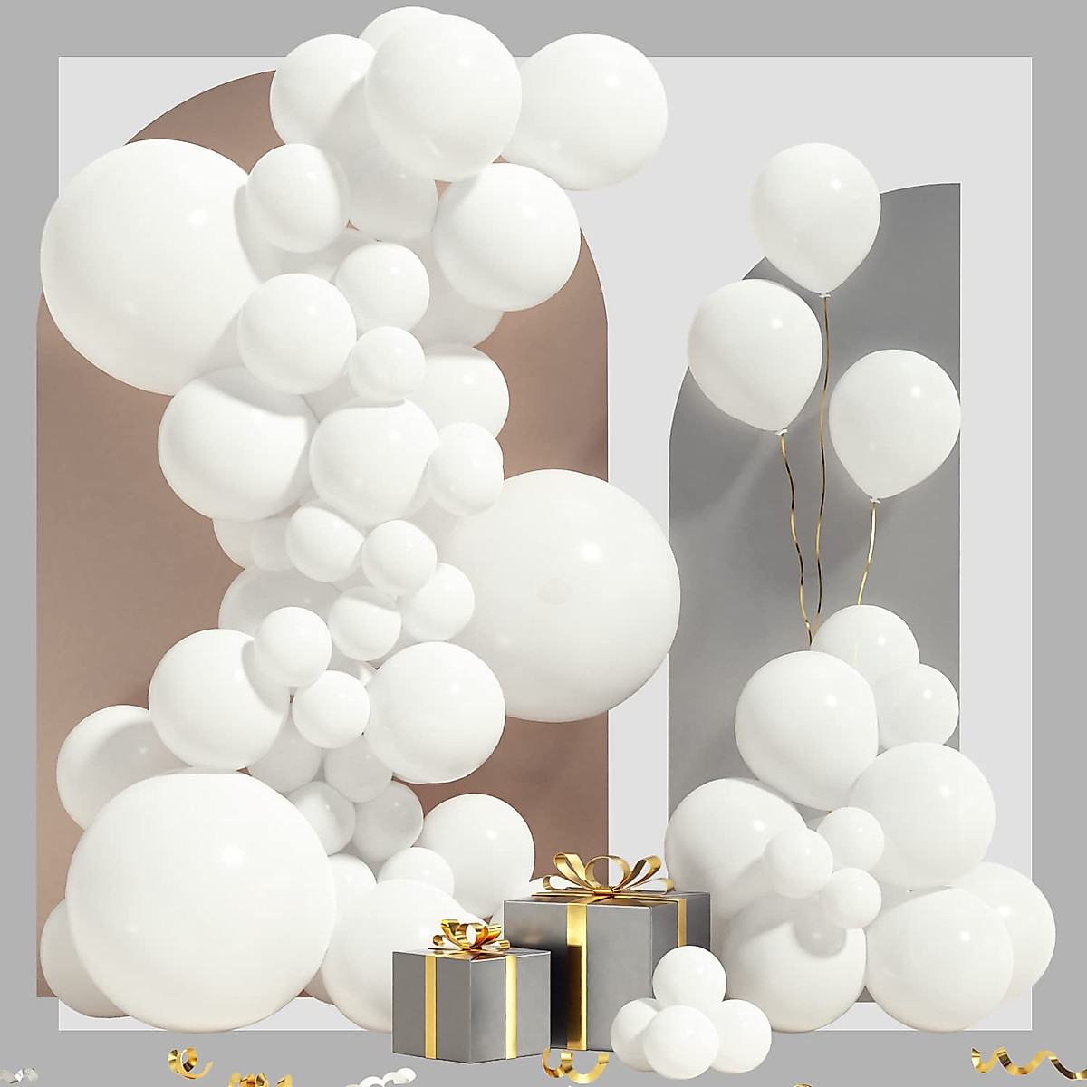 White Balloon Garland Arch Kit 100 Pack 18/12/10/5 Inch Matte White Latex Balloons Different Sizes Party Balloon for Baby Shower Wedding Engagement Christmas Graduation Birthday Party Decorations