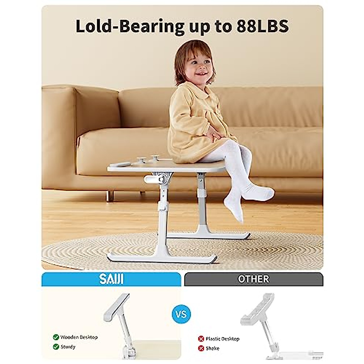 Laptop Desk for Bed, SAIJI Lap Desks Bed Trays for Eating Writing, Adjustable Computer Laptop Stand, Foldable Lap Table in Sofa and Couch（23.6 x 13Teak