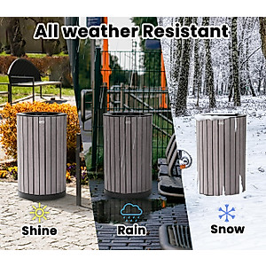 Alpine 32 Gallon Commercial Outdoor Trash Can - Heavy Duty Garbage Can Outdoor, Industrial Open Top Trash Can with Plastic Panels for Patio, Parks, Trails, Resorts (Flat Lid - Grey)