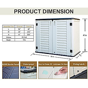 HOMSPARK Storage Shed Horizontal Outdoor Storage Box Weather Resistance, Multi-Purpose Shed Lockable with Floor - Durable Storage for Yard Toys, Garden Tools, Patio Accessories, Cream White
