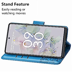 MEUPZZK for Google Pixel 6A Wallet Case, Embossed Butterfly Premium PU Leather [Kickstand] [Card Slots] [Wrist Strap] [Folio Flip] [6.1 inch] Phone Cover for Pixel 6A (A-Blue)