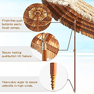 FULLSUN PARASOL Tiki Thatched Beach Umbrella, 7.5ft Large Heavy Duty Wind Portable Hawaiian Hula Umbrellas with Sand Anchor, UV 50+ Protect for Tiki Bar Outdoor Pool Patio Garden