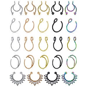 D.Bella Fake Septum Faux Nose Rings Hoop Stainless Steel Faux Lip Ear Nose Septum Ring Non Piercing Clip On Nose Hoop Rings Body Piercing Jewelry