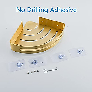 Brushed Gold Color 2 Packed Bathroom Shelves Shower Corner Caddy Organizer Shampoo Holder,Adhesive or Drilling