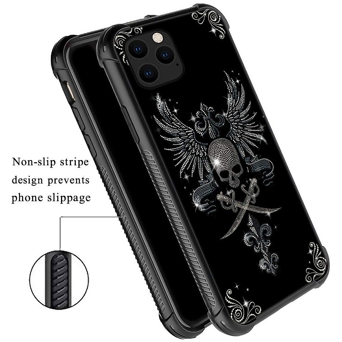 ZHEGAILIAN Case Compatible with iPhone 12,Diamond Skull Pattern Anti-Scratch 12 Pro Cases for Girls Women,Four Corners Desgin Shockproof Case for 12/12 Pro 6.1-inch