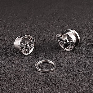 Atomhole 2PCS Moth Ear Plugs Tunnels Gauges Hypoallergenic 316 Stainless Steel Earrings Expander for Stretched Cool Piercing Body JewelryJewelry
