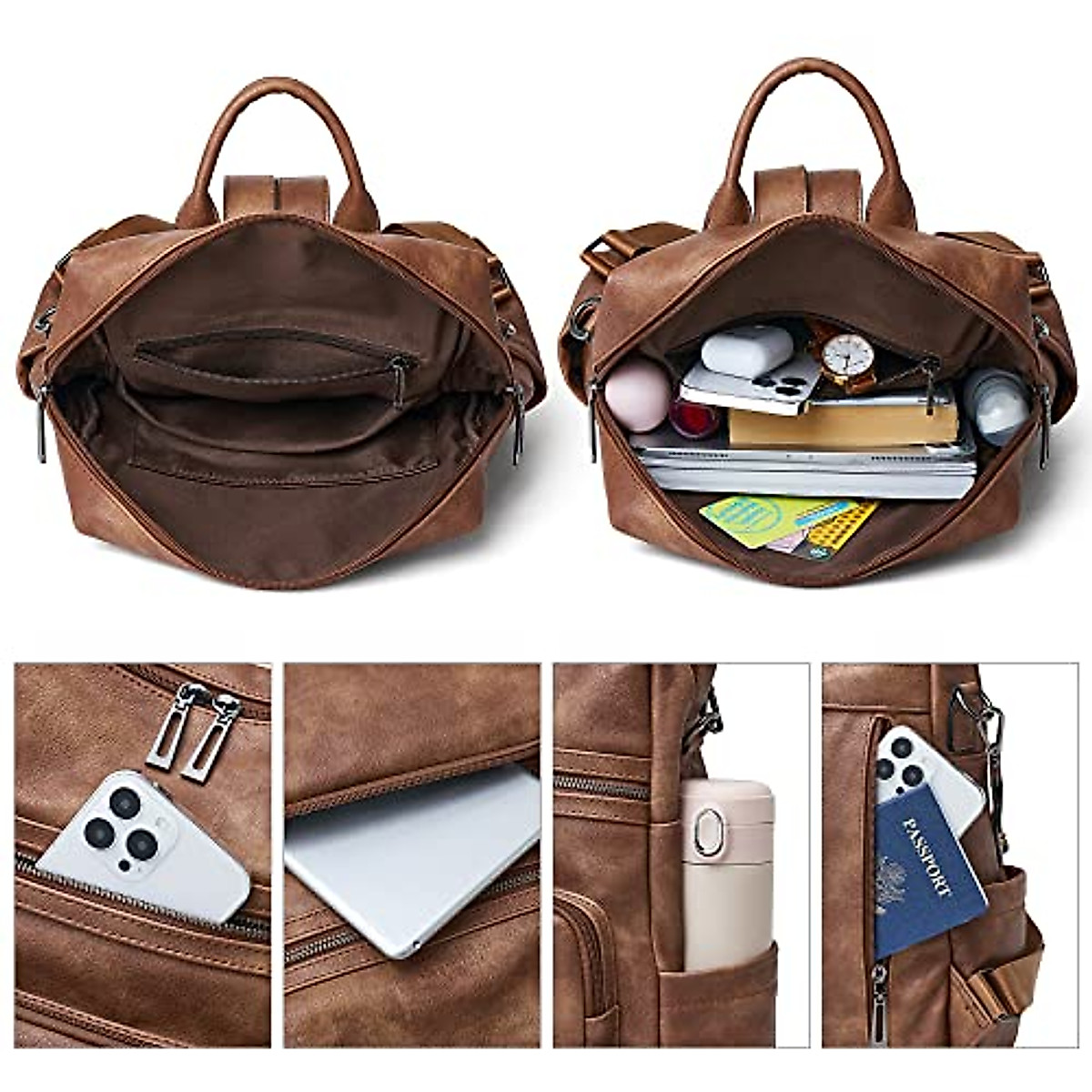 ZK-Queen Backpack Purse for Women Fashion Leather Designer Backpack Purses With Wristlets Travel College Shoulder Bags With Tassel