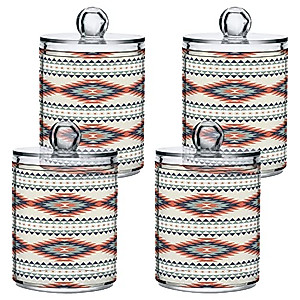 Kigai 2PCS Aztec Pattern Qtip Holder Dispenser with Lids - 14 oz Bathroom Storage Organizer Set, Clear Apothecary Jars Food Storage Containers, for Tea, Coffee, Cotton Ball, Floss